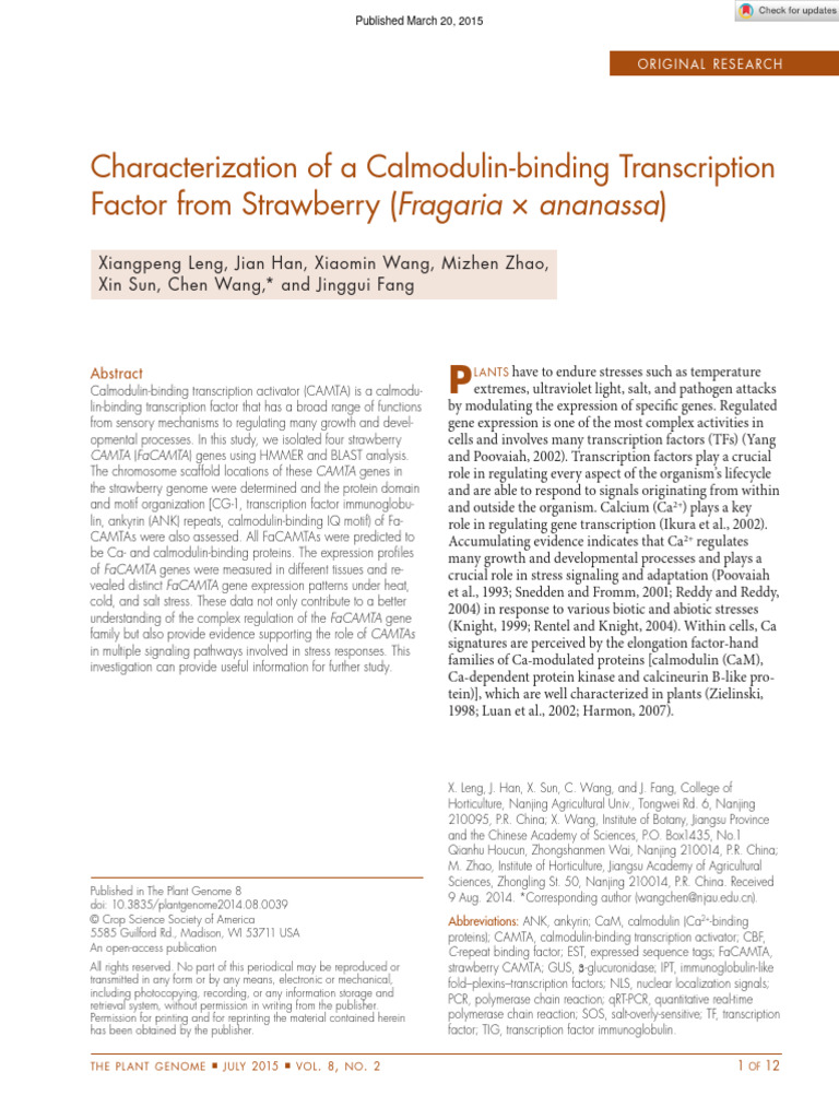 The Plant Genome - 2015 - Leng - Characterization of a Calmodulin‐Binding Transcription Factor ...