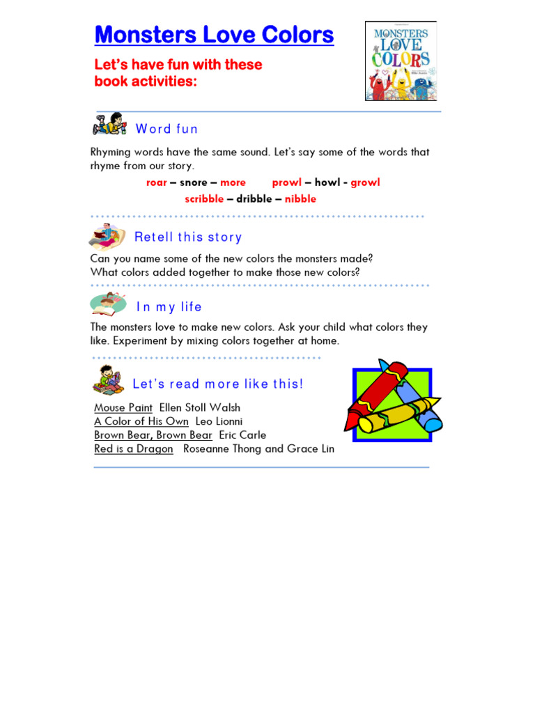 Monsters Love Colors Insert | PDF