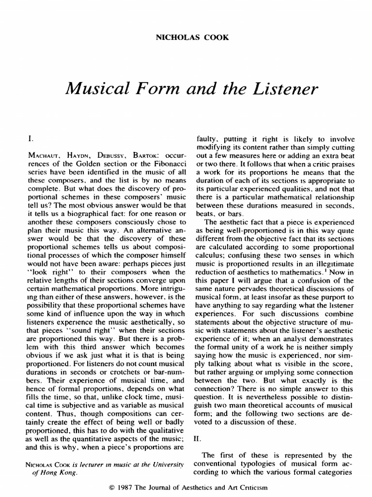 Cook - Musical FOrm and The Listener | PDF