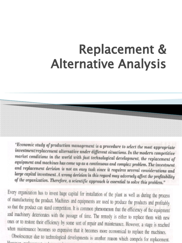 Replacement Analysis | PDF | Capital (Economics) | Investing