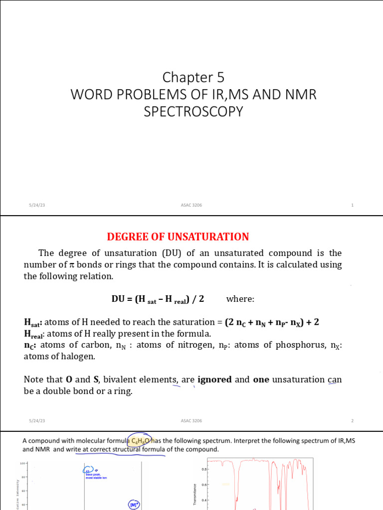 Chapter 5 - Word Promblems of IR, MS and NMR Spectros | PDF