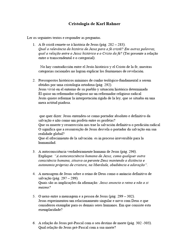 Cristologia de Karl Rahner: Análise e Reflexões | PDF