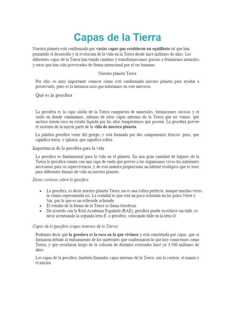 Capas y Estructura de la Tierra | PDF | Atmósfera | Tierra