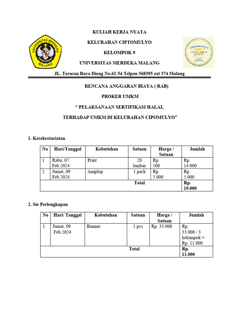 Rab KKN Proker 2 Umkm (Revisi) | PDF