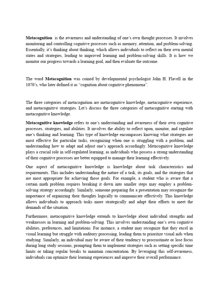 Metacognitive | PDF | Metacognition | Learning