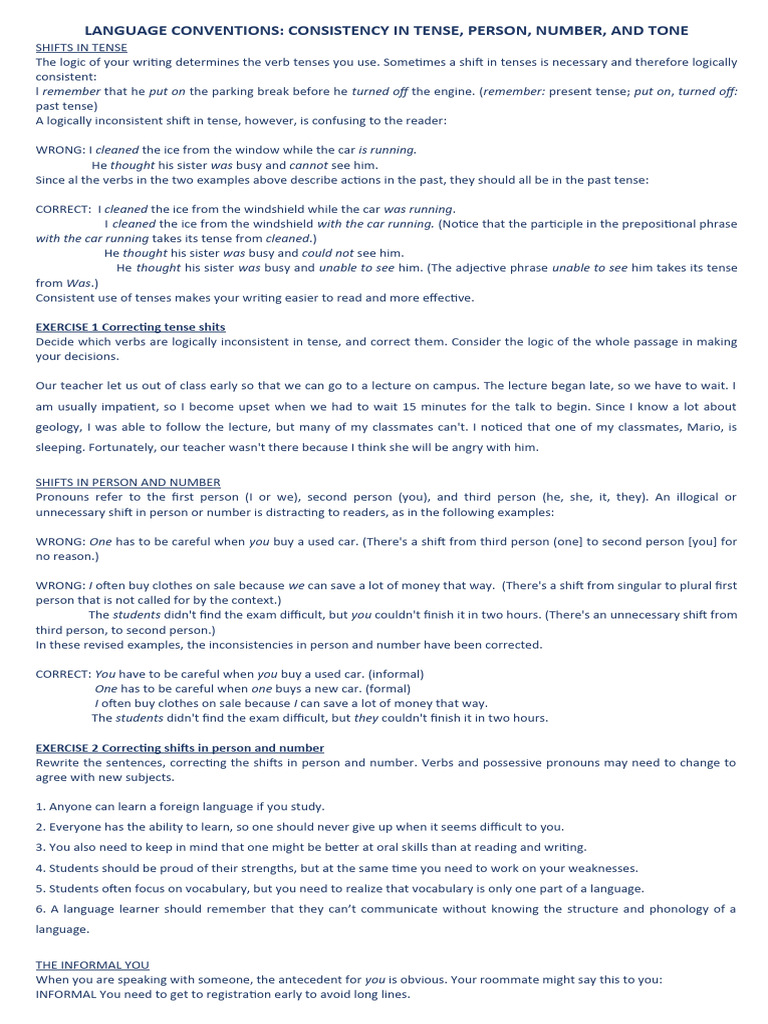 Language Conventions | PDF | Grammatical Tense | Verb