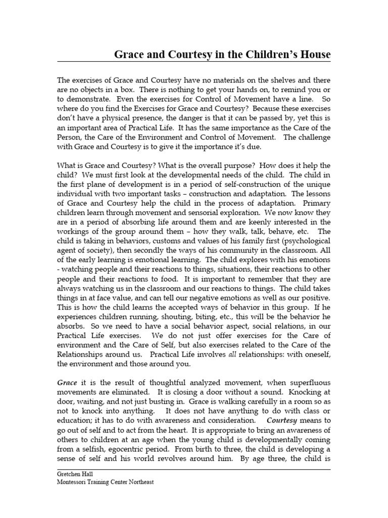 Grace and Courtesy in Childrens House | PDF | Learning | Awareness