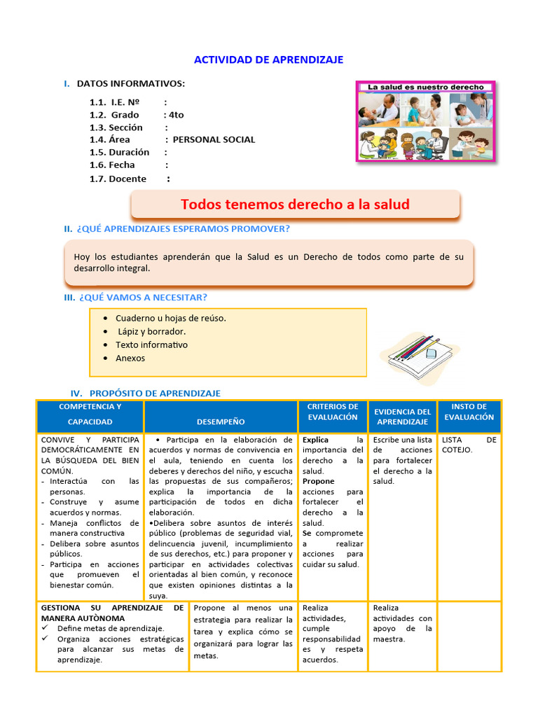 D1 A2 SESION PS. Todos Tenemos Derecho A La Salud | PDF | Evaluación D1 A2 SESION PS. Todos Tenemos Derecho A La Salud | PDF | Evaluación