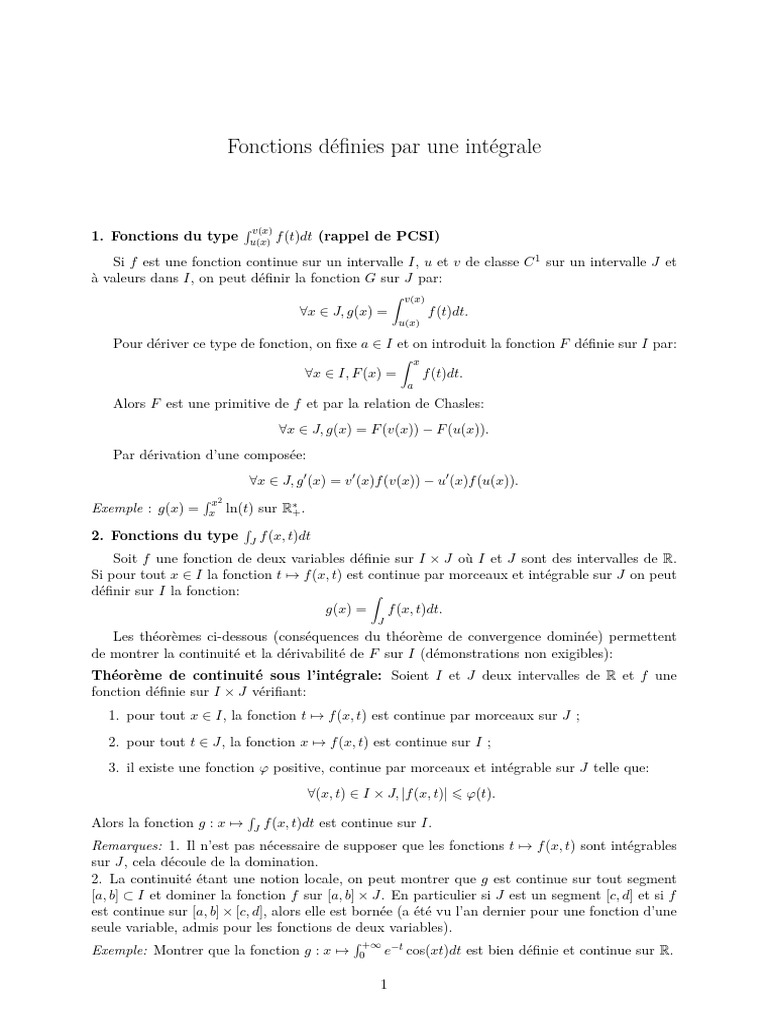 Fonctions définies par intégrale | PDF | Intégral | Limite (mathématiques)