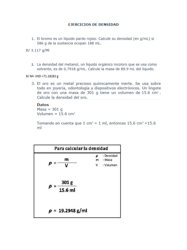 Ejercicios de Densidad | PDF | Celsius | Química Física