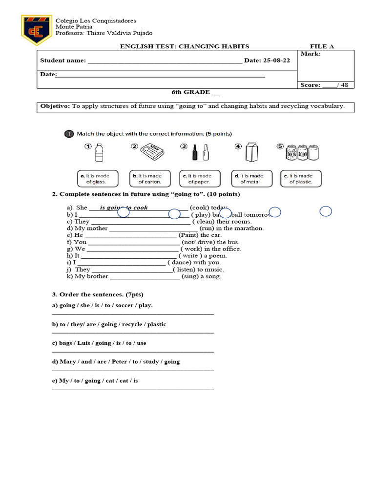 Changing Habits Test 6th Grade | PDF