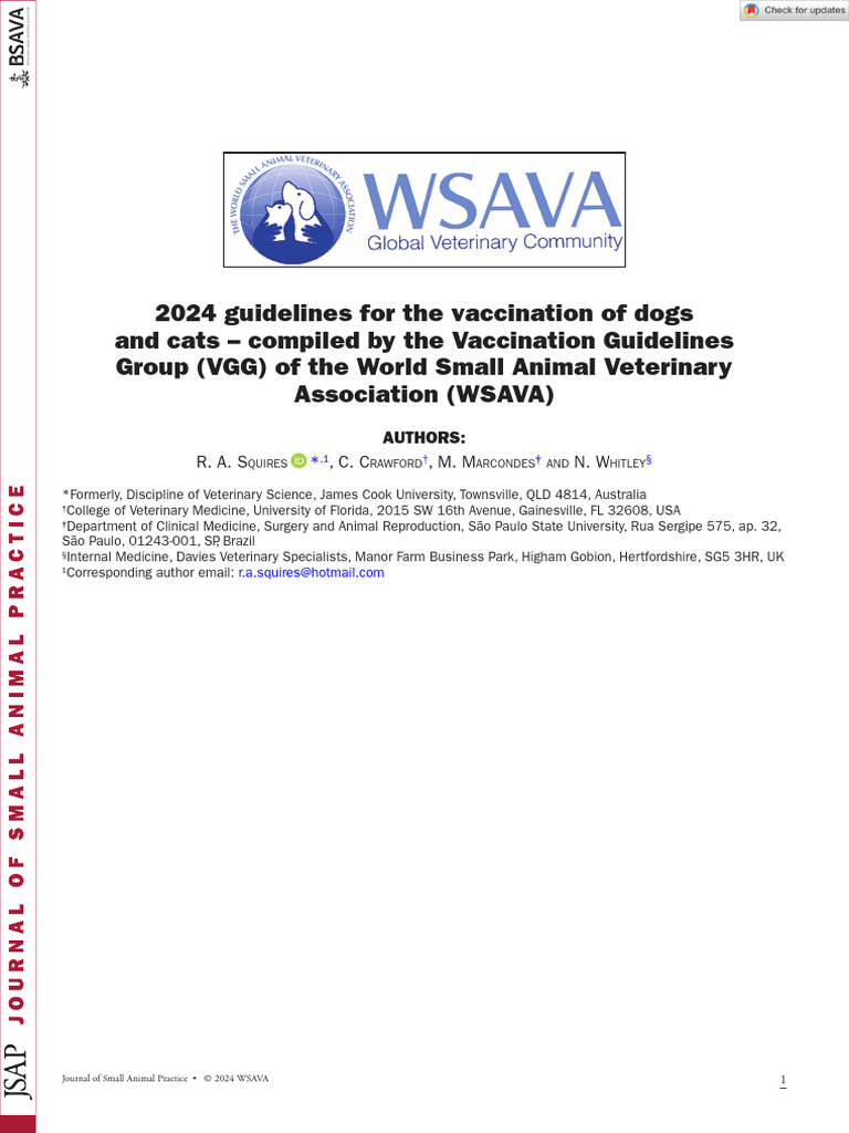 2024 WSAVA Vaccination Guidelines | PDF | Vaccines | Serology