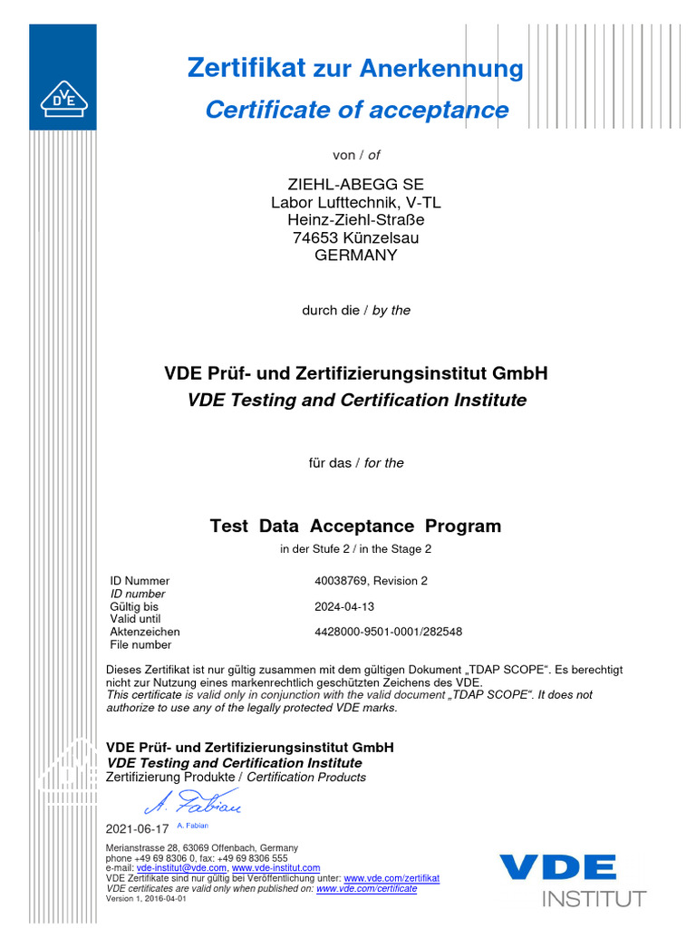 Vde Tdap Certificate 2024 | PDF