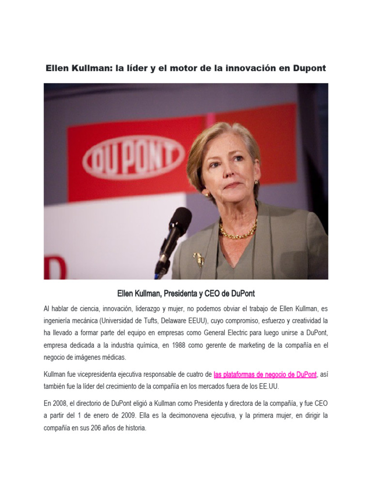 Ellen Kullman: Innovación y Liderazgo en DuPont | PDF | Du Pont ...