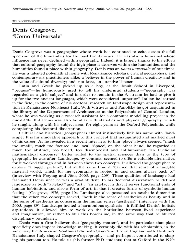 Denis Cosgrove Uomo Universale | PDF | Geography | Renaissance