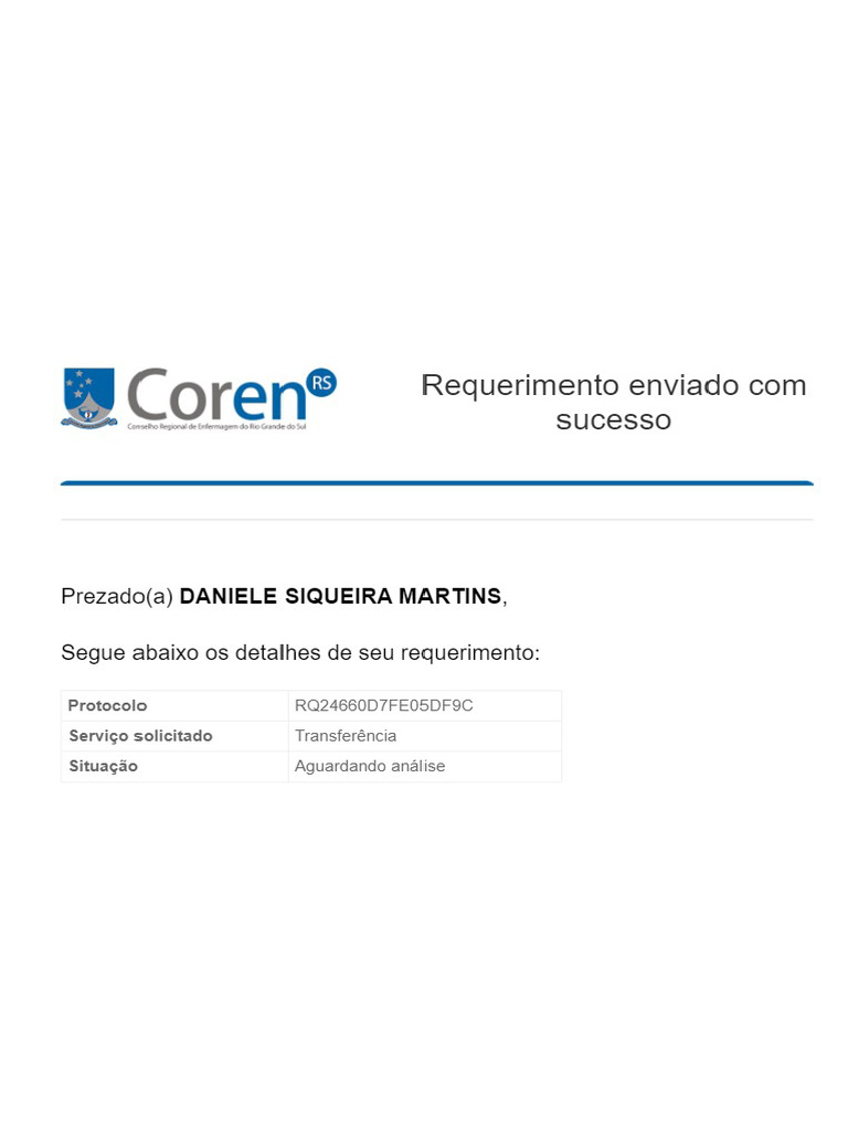 Requerimento Transf Coren 1 | PDF