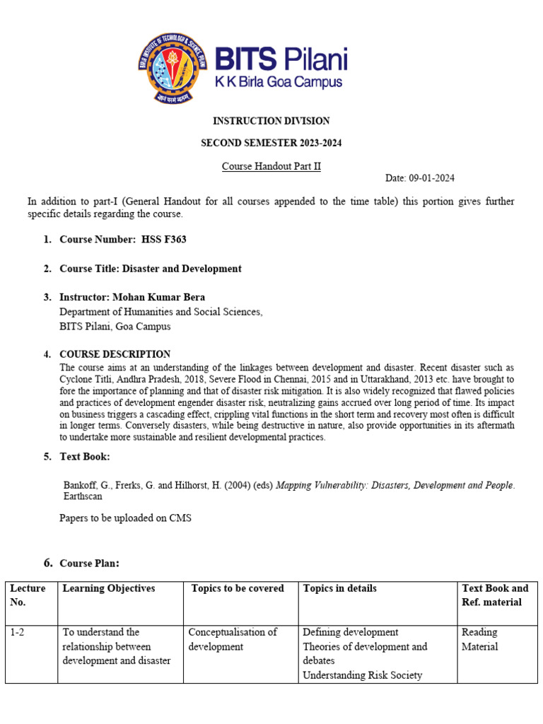 HSS F363 Disaster and Development Updated | PDF | Emergency Management ...