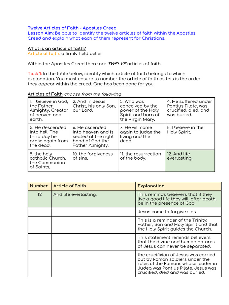 Articles of Faith Mix and Match Doc Oro | PDF | Jesus | Creed
