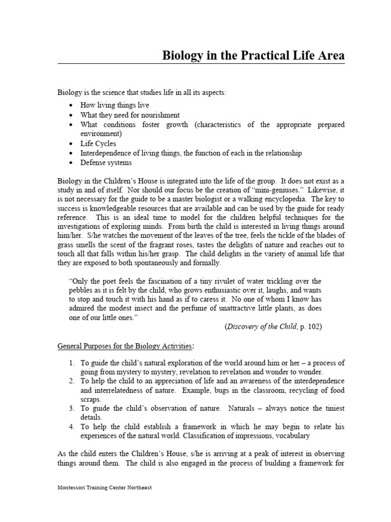 Biology in The Practical Life Area | PDF | Plants | Nature