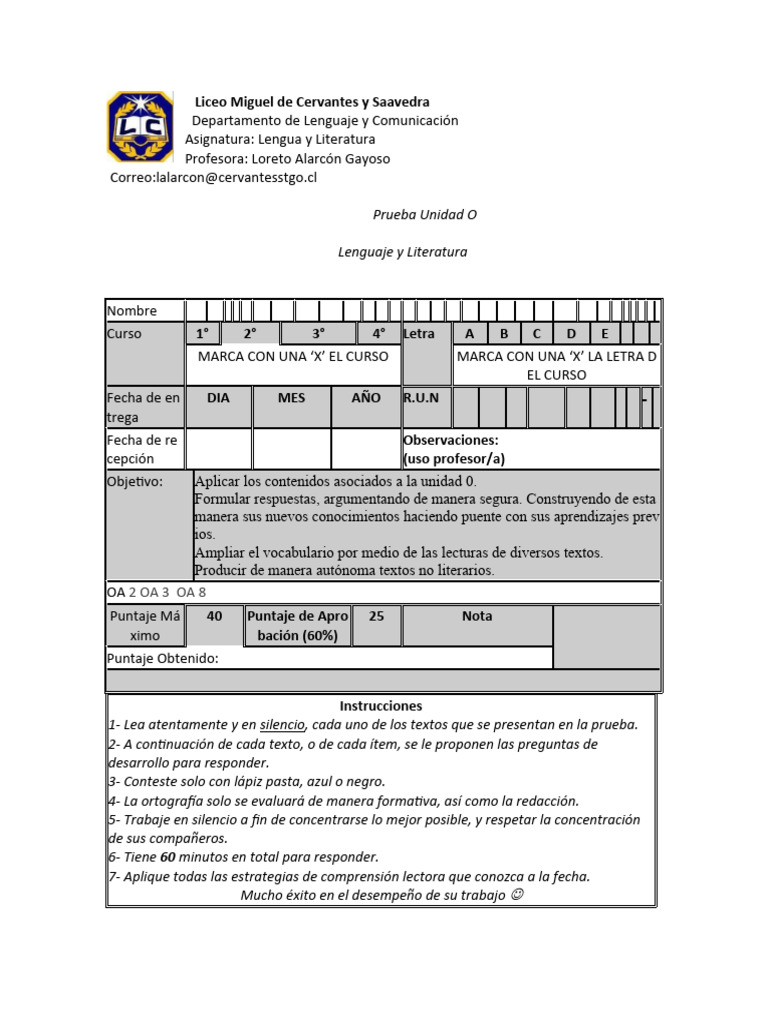 Prueba Unidad 0 Editada Segundos Medios. | PDF | Publicidad | El Principito