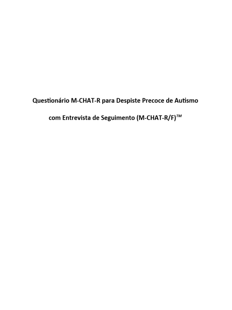 M-CHAT Questionário TEA - PARA PAIS | Download grátis PDF | Espectro do ...