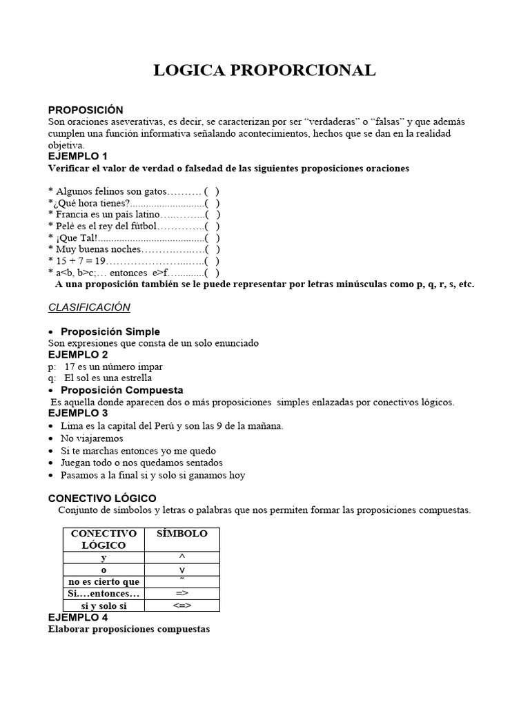 FICHA DE LOGICA PROPOSICIONAL | PDF | Proposición | Si y solo si