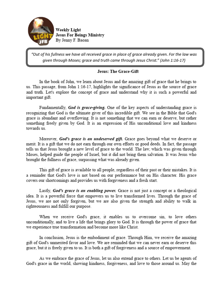 WL 9 | PDF | Grace In Christianity | Divine Grace