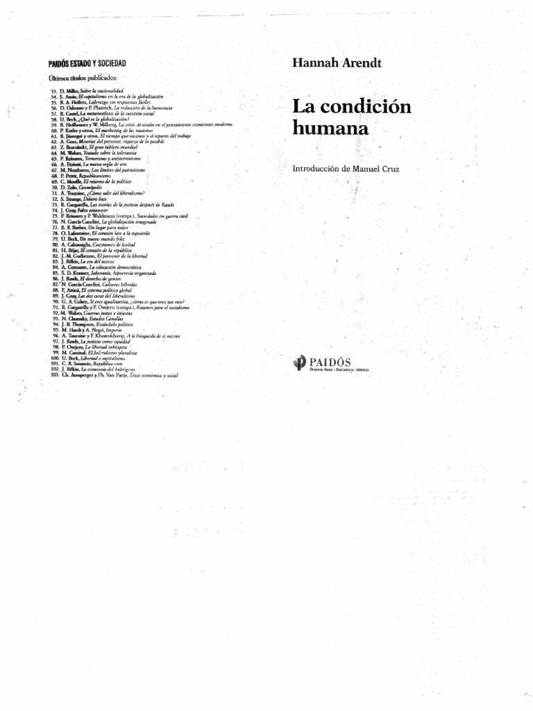 Arendt - La Condicion Humana | PDF