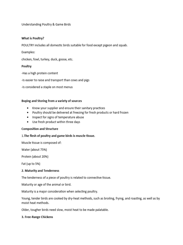 Understanding Poultry and Game Bird Word Docs | PDF | Poultry | Meat