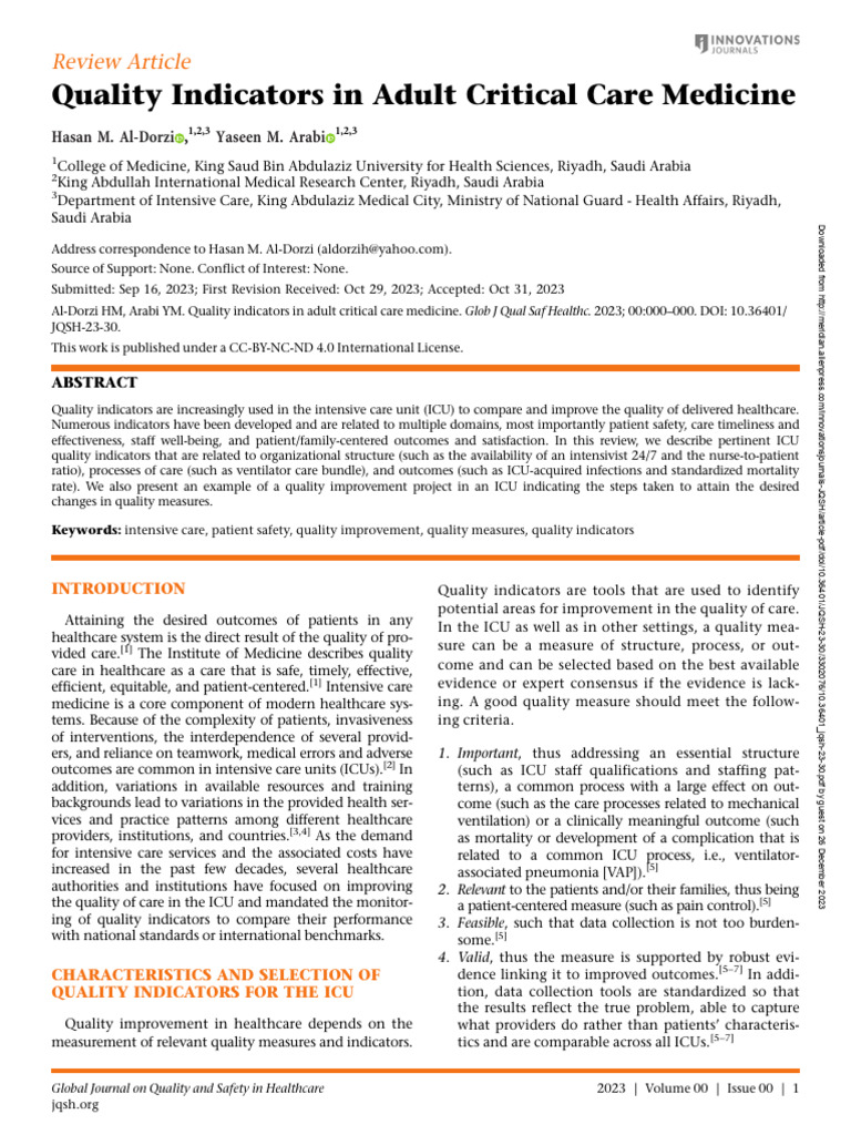 Icu Quality | PDF | Intensive Care Unit | Intensive Care Medicine