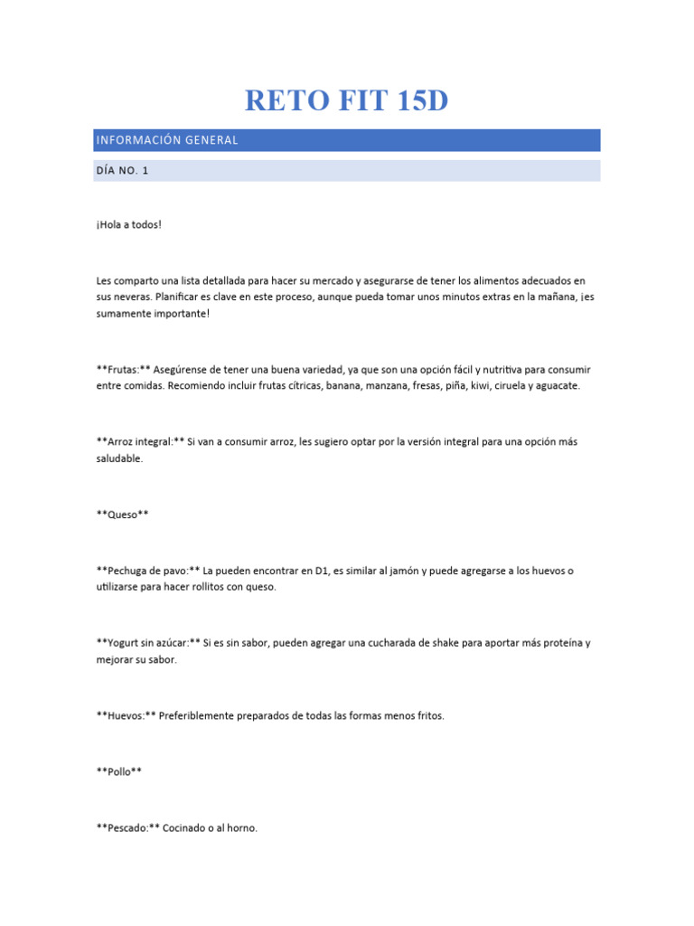 01 Reto Fit 230324 | PDF | ensalada | Fruta