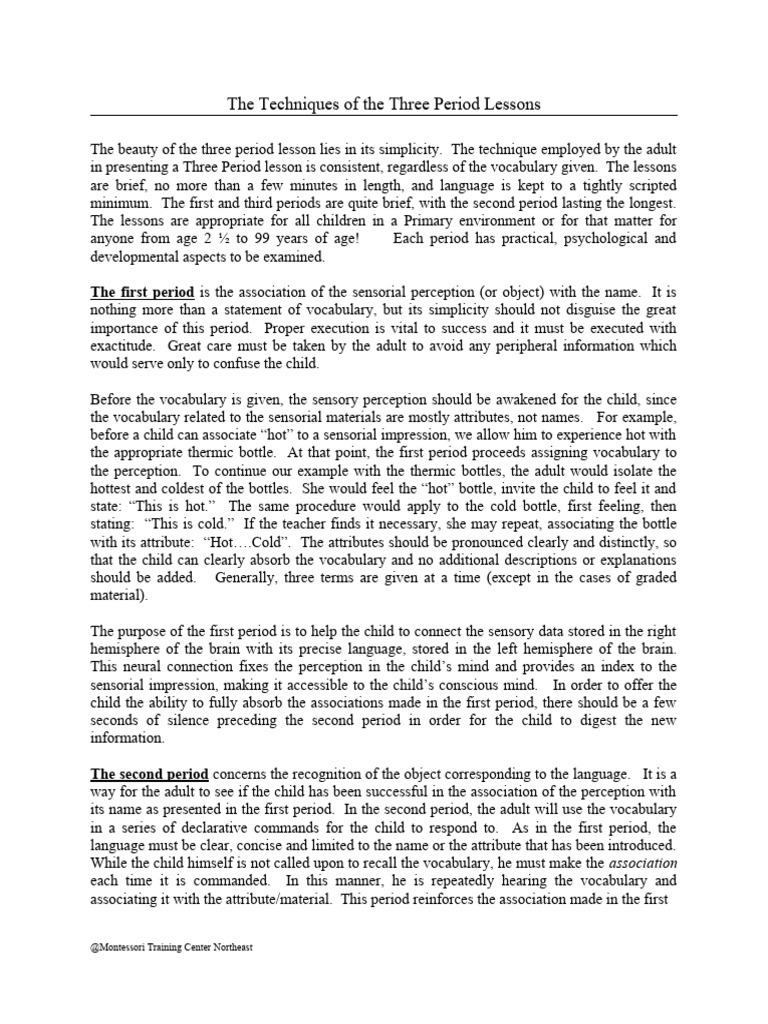 the techniques of the three period lesson | PDF | Perception | Mind