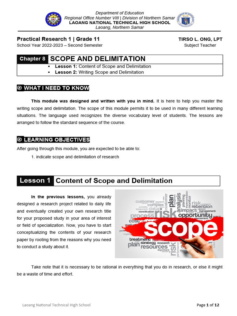 Chapter 8 Scope Delimitation of The Study | PDF | Qualitative Research ...