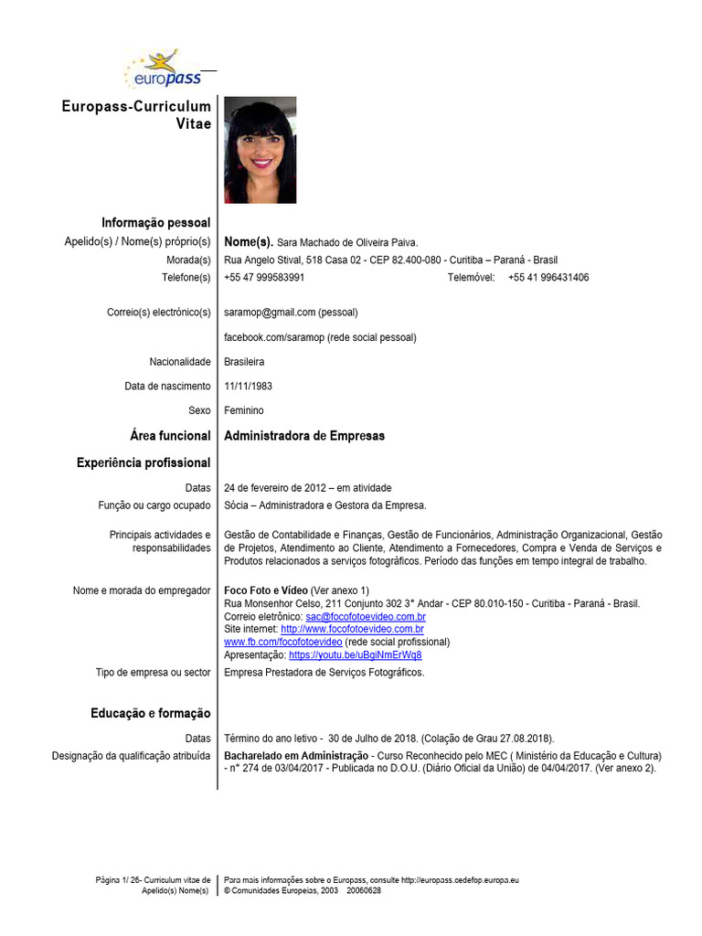 Modelo CV Europass Portugues | PDF | Internet | Brasil