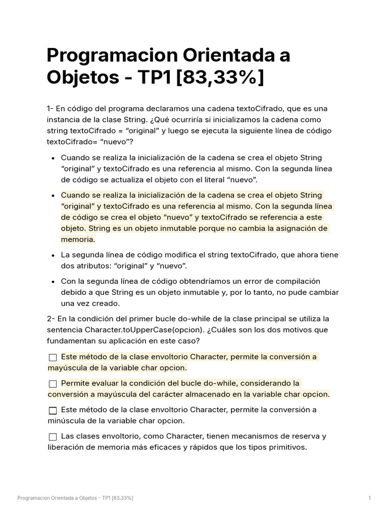 Programacion Orientada A Objetos - TP1 83,33% | PDF | máquina virtual de Java | Objeto (informática)