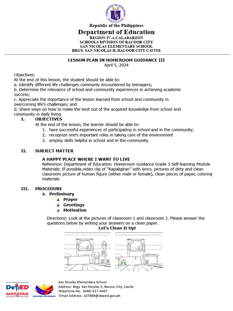 Q4 LESSON PLAN IN HOMEROOM GUIDANCE Grade 3 Apr5 | PDF | Behavior ...