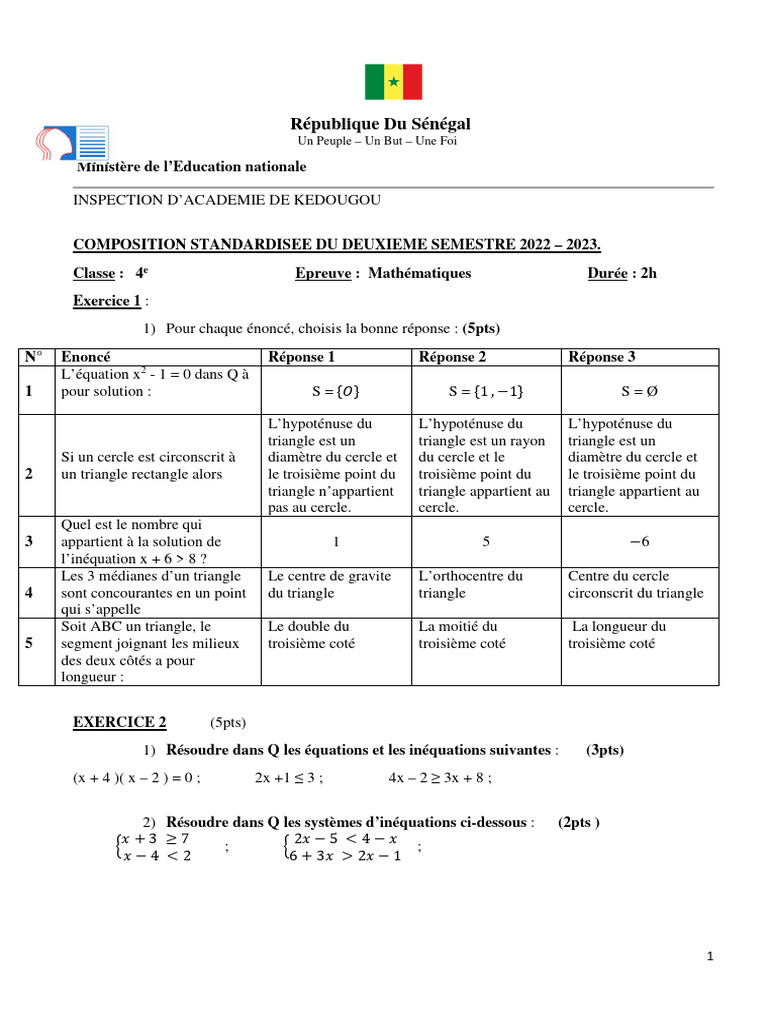 Composition Maths 4ème 2022-2023 | PDF | Triangle | Cercle