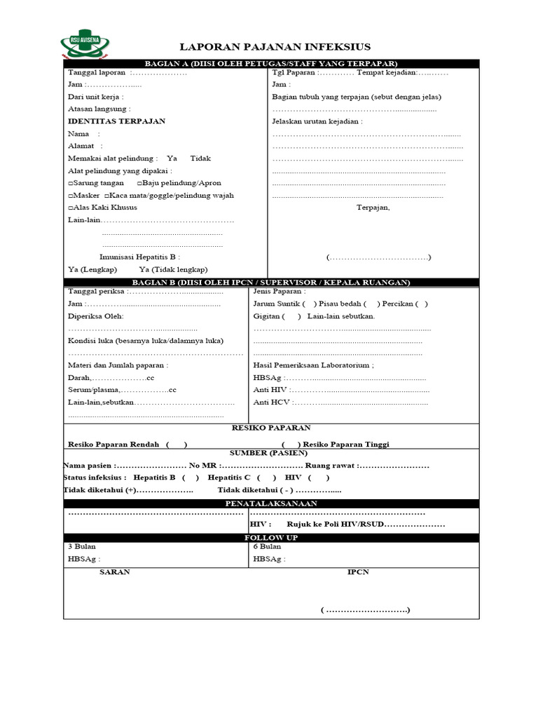 Formulir Laporan Pajanan Infeksius | PDF
