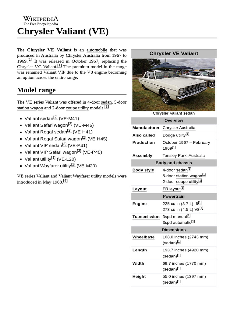 Chrysler VE Valiant Overview | PDF | Vehicles | Land Vehicles