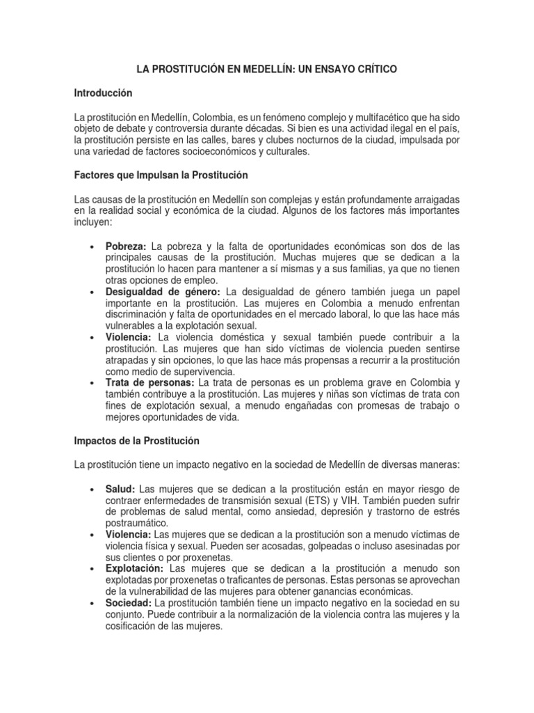 La Prostitución En Medellín Pdf Prostitución La Violencia Contra