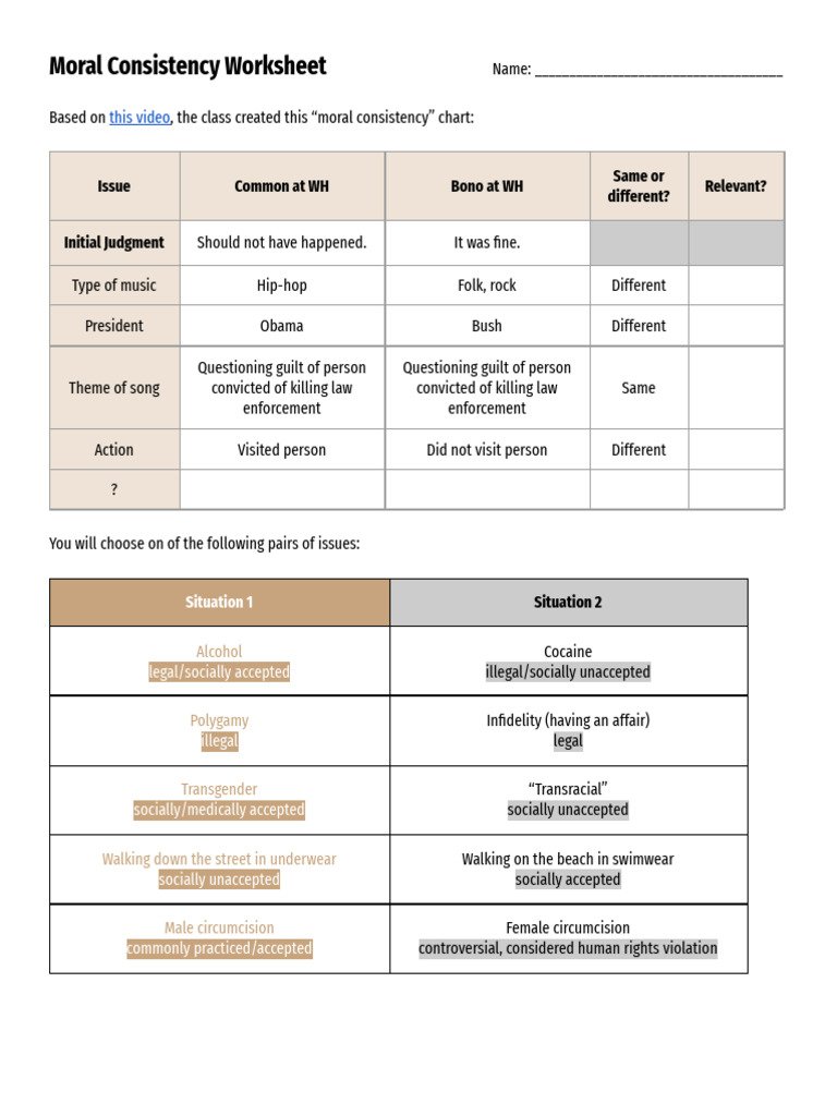 Moral Consistency Worksheet | PDF | Justice | Crime & Violence