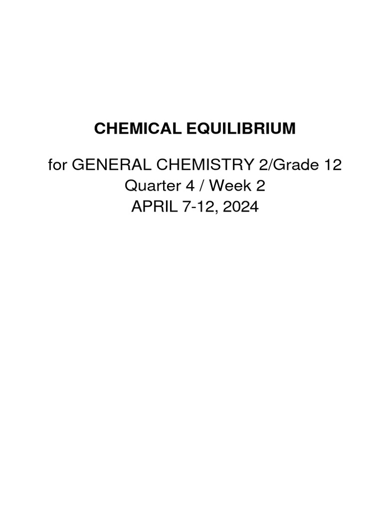 Gen Chem 2-Q4-Week 2 | PDF | Chemical Equilibrium | Reaction Rate