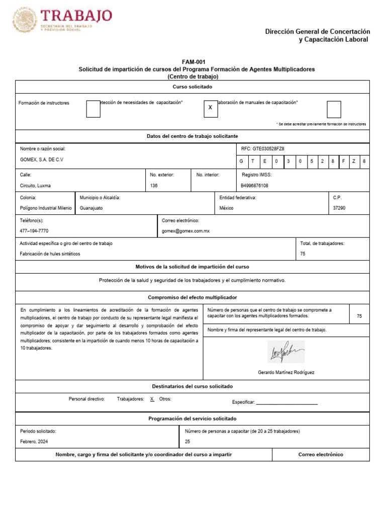 Solicitud de Curso FAM-001 para Capacitación | PDF