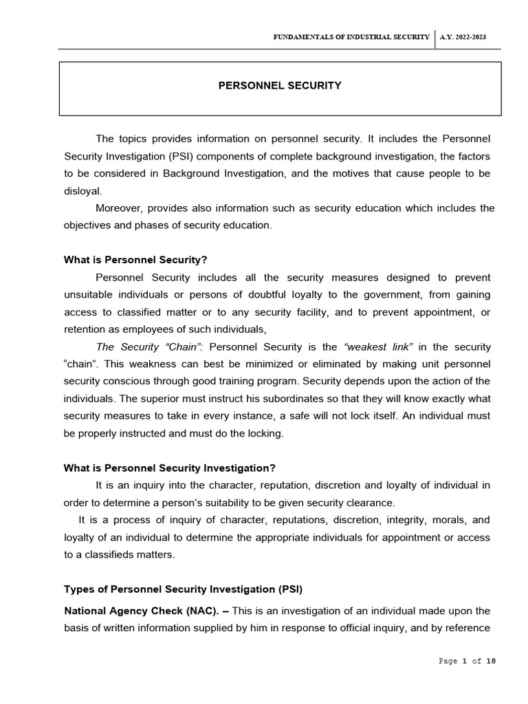 Chapter-3-Personnel-Security | PDF | Security Guard | Background Check