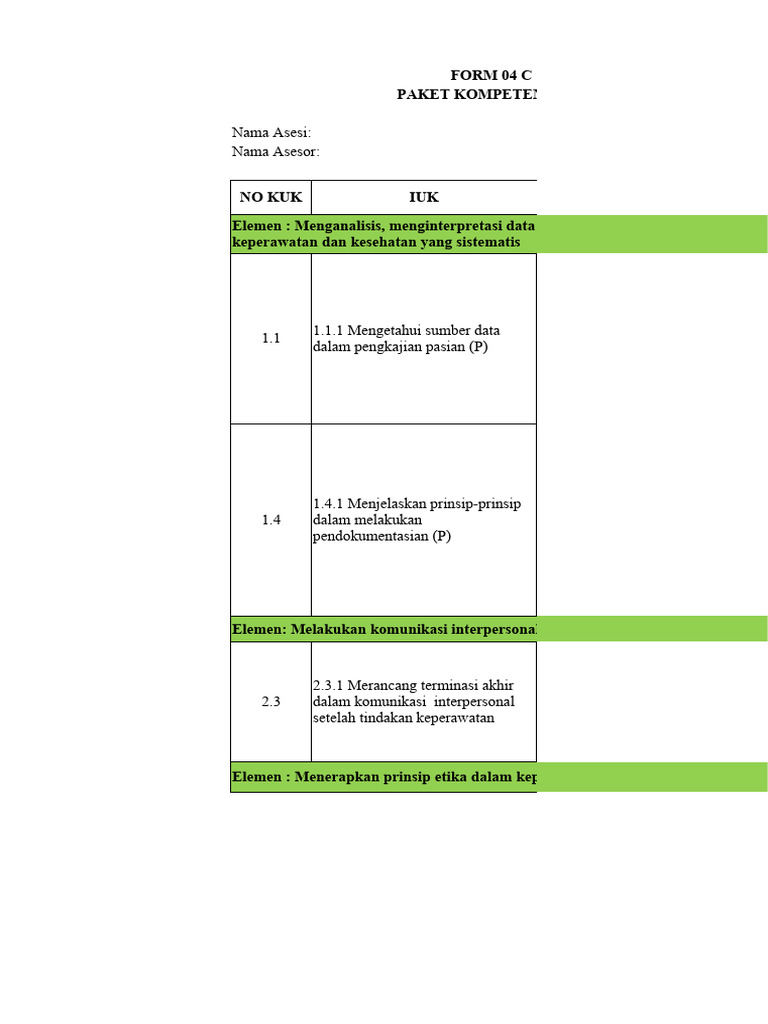 Form 4C Daftar Pertanyaan Tertulis Asesmen Kompetensi Paket PK I | PDF