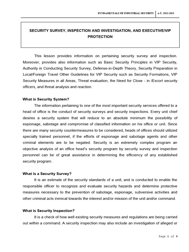 Chapter 6 Security Survey Inspection and Investigation | PDF | Police ...
