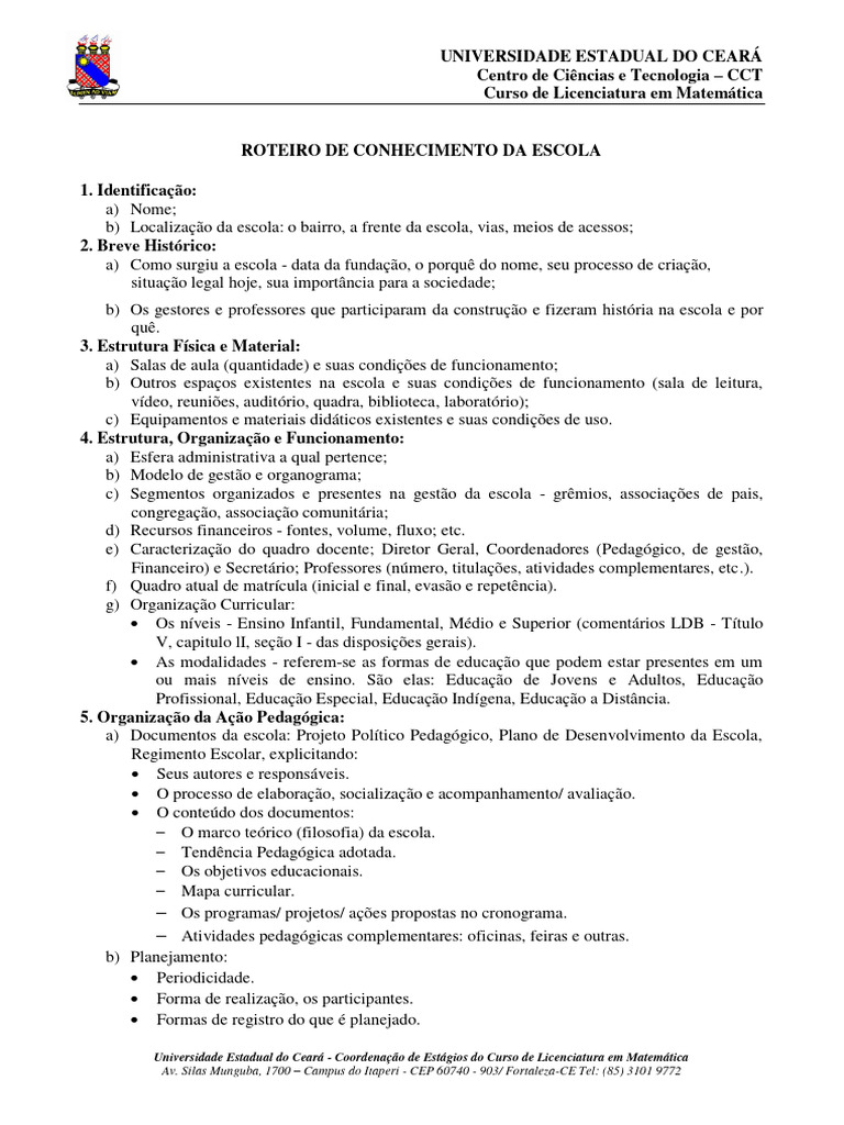Roteiro De Conhecimento Da Escola 2023 Download Grátis Pdf