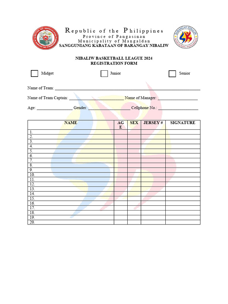 Nibaliw Basketball League 2024 Registration | PDF