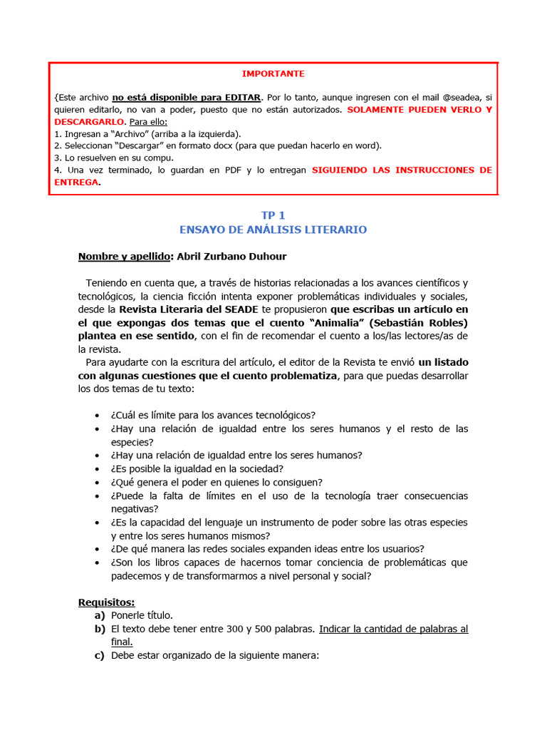 Análisis de "Animalia" de Robles | PDF | Cuentos