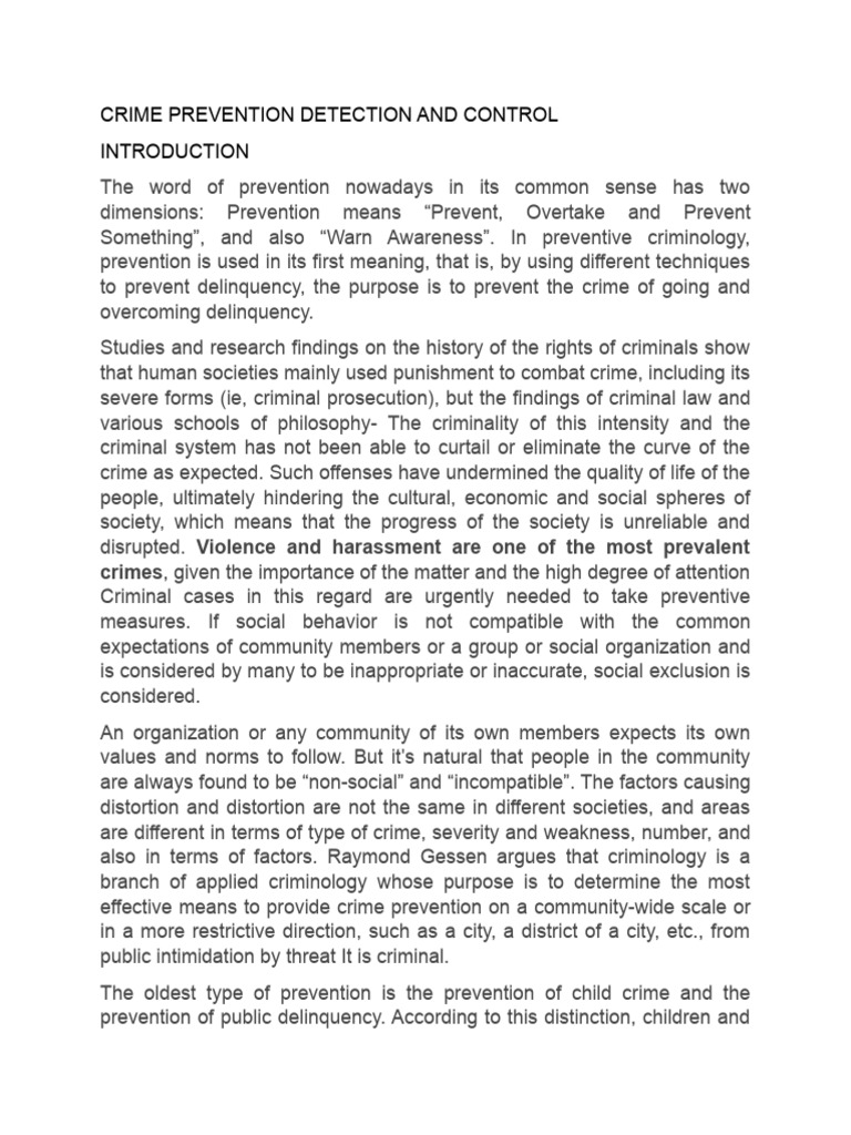 Crime Prevention Detection and Control | PDF | Crimes | Crime & Violence